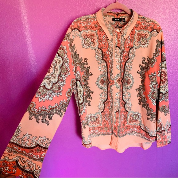 Apt. 9 | Tops | Silk Blouse In Corals Pinks Print Nwot Size Xl | Poshmark